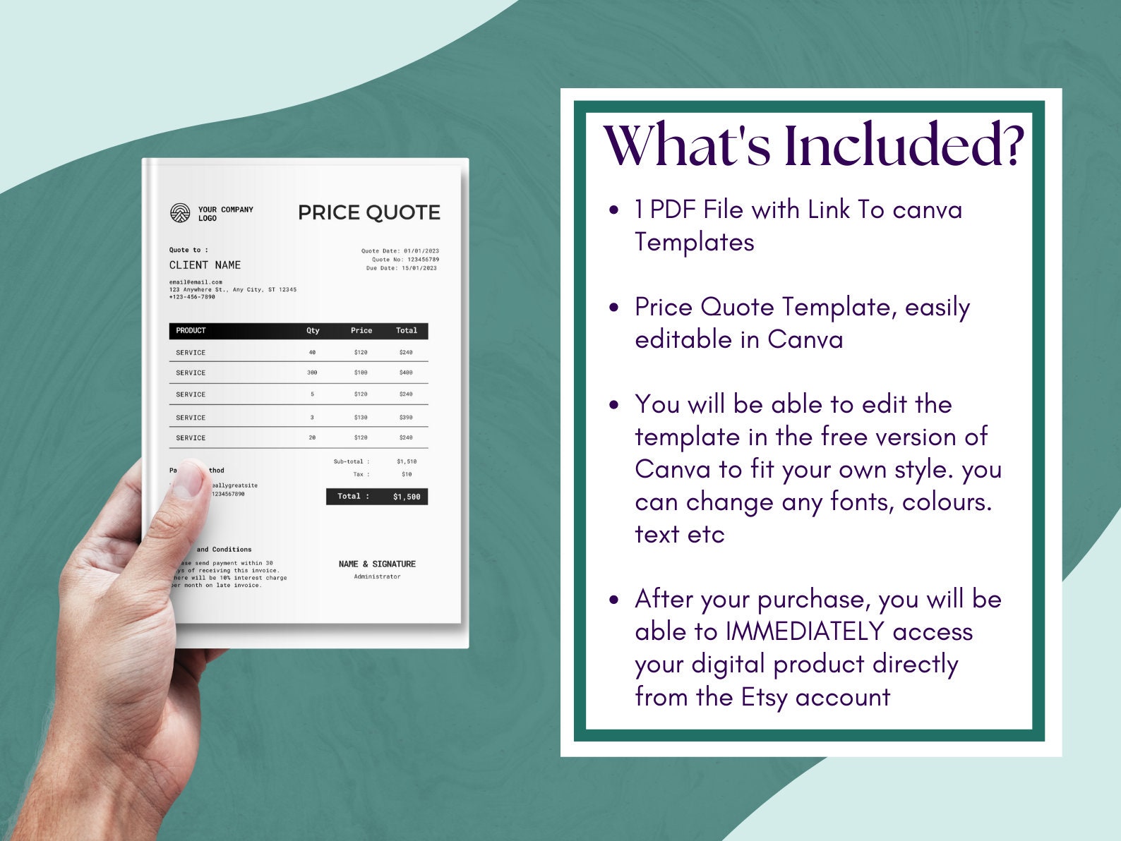 PRICE TEMPLATE Editable Quotation Sheet Canva Template Price - Etsy