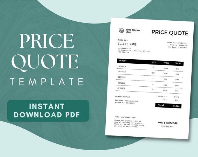 PRICE TEMPLATE, Editable Quotation Sheet Canva Template, Price Offer ...