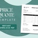 PRICE TEMPLATE Editable Quotation Sheet Canva Template Price - Etsy