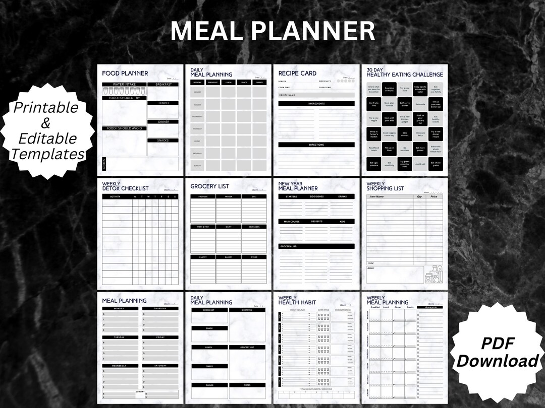 Printable Food Planner Daily Meal Planner Grocery List Template Food ...