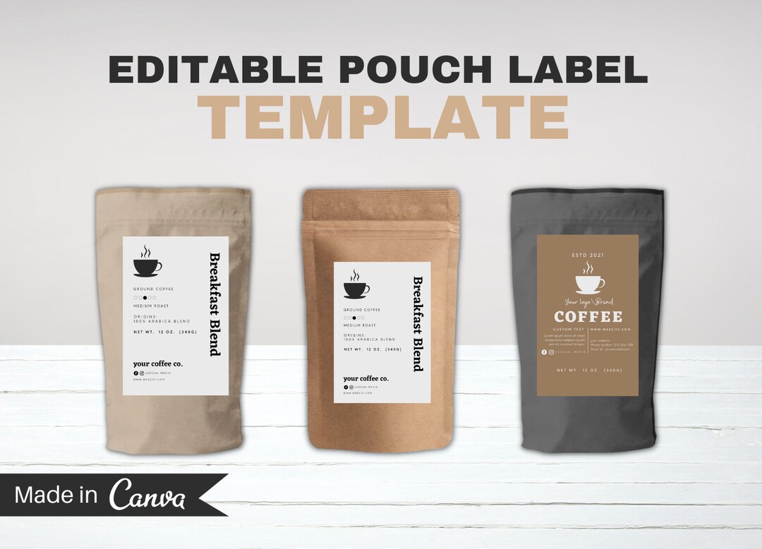 Editable Pouch Label Template, Coffee Tea Pouch Labels, Beauty ...