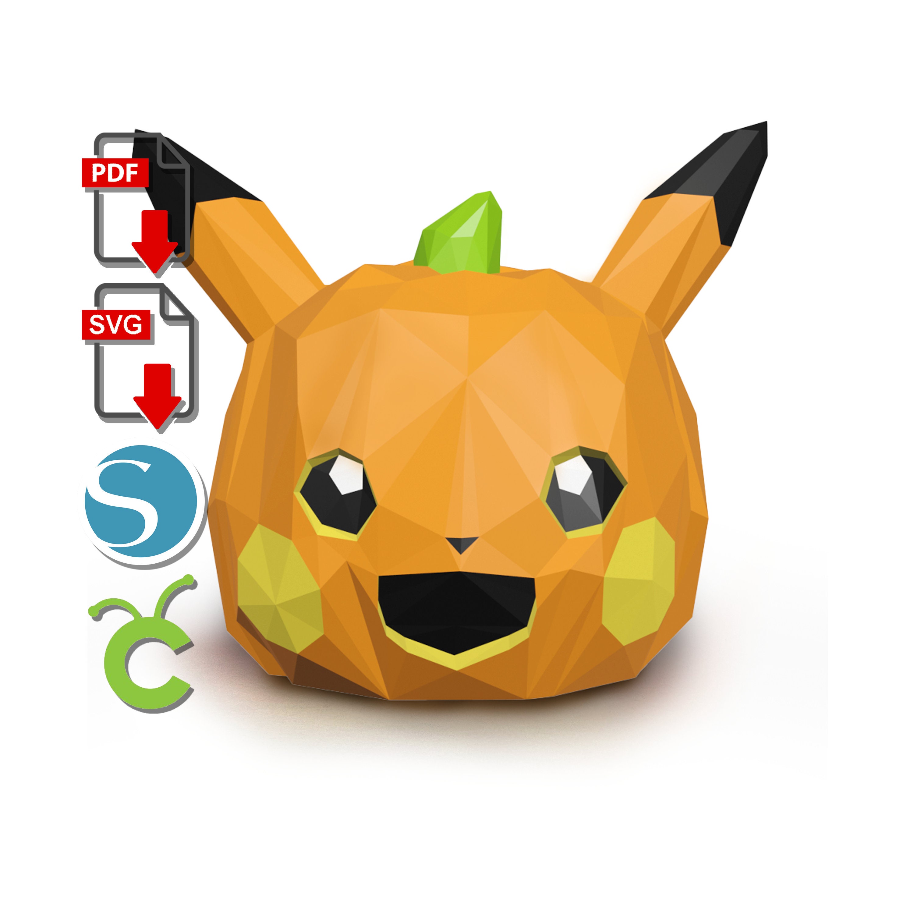 Pikachu Pumpkin Papercraft 3d Printed for Cricut or - Etsy