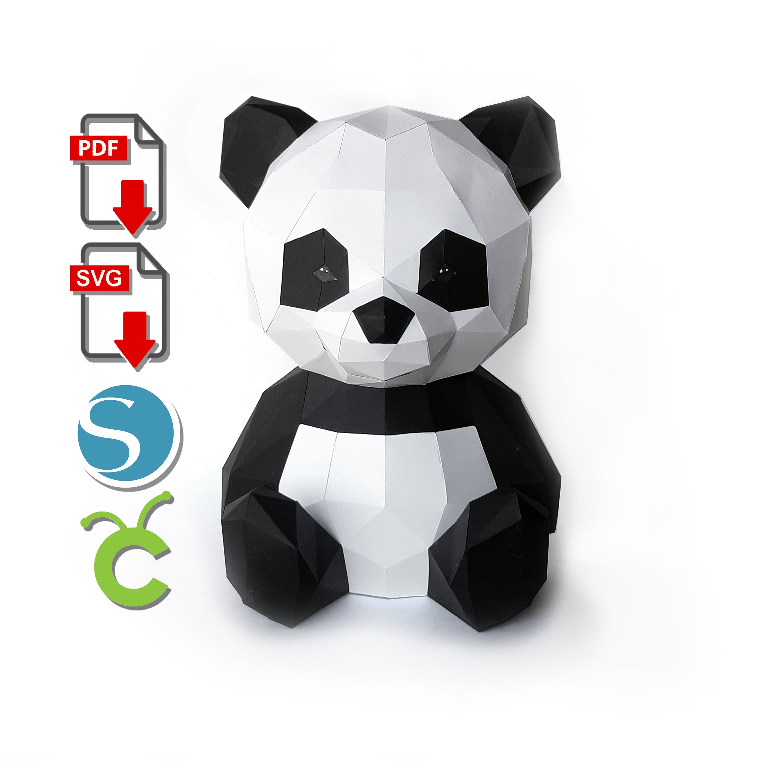 Panda Papercraft: 3D Low Poly DIY Sculpture (PDF, SVG) - Etsy Canada