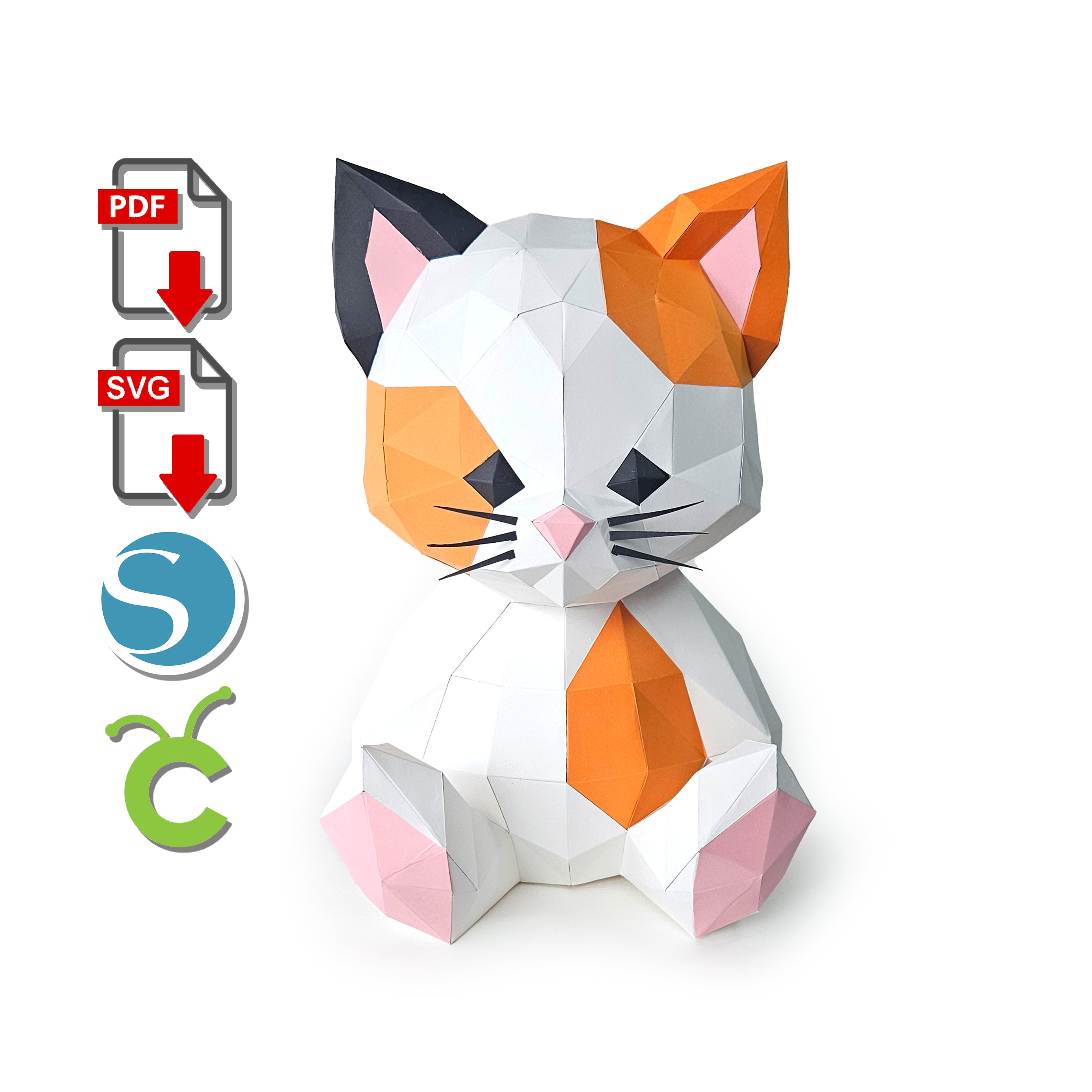 Cat 3D Papercraft for Cricut or Silhouette Cameo, Pdf, Svg, Paper ...