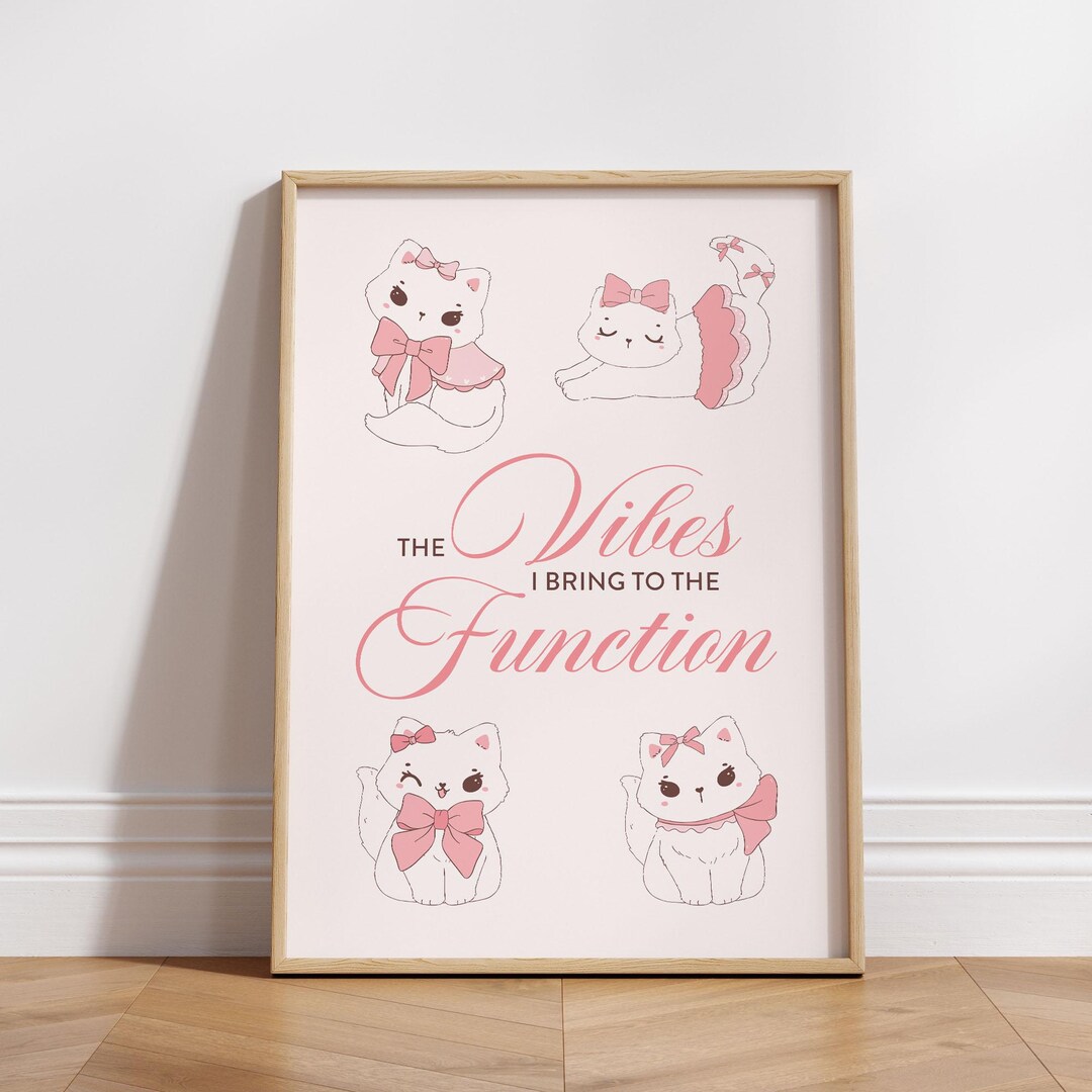 Trendy Aesthetic Pink Poster Cute Cat Prints Girly Wall Art Coquette ...
