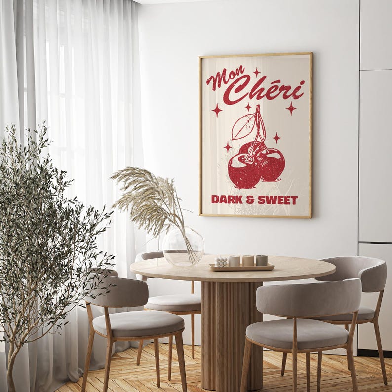 Aesthetic Vintage Cherry Poster, Cherry Print, French Retro Poster, Mon ...