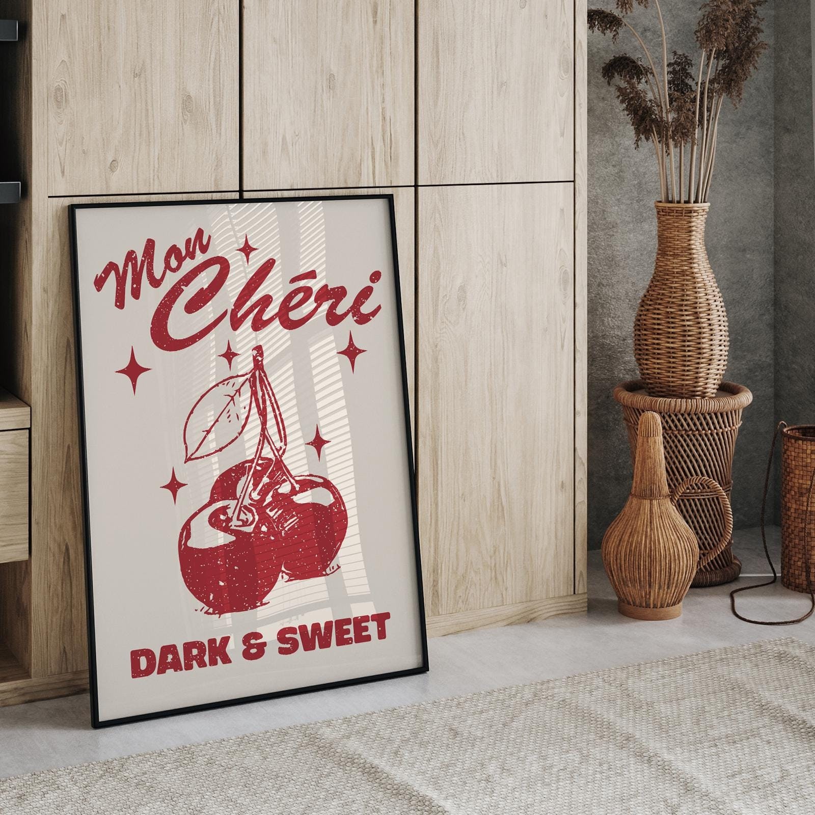 Aesthetic Vintage Cherry Poster, Cherry Print, French Retro Poster, Mon ...