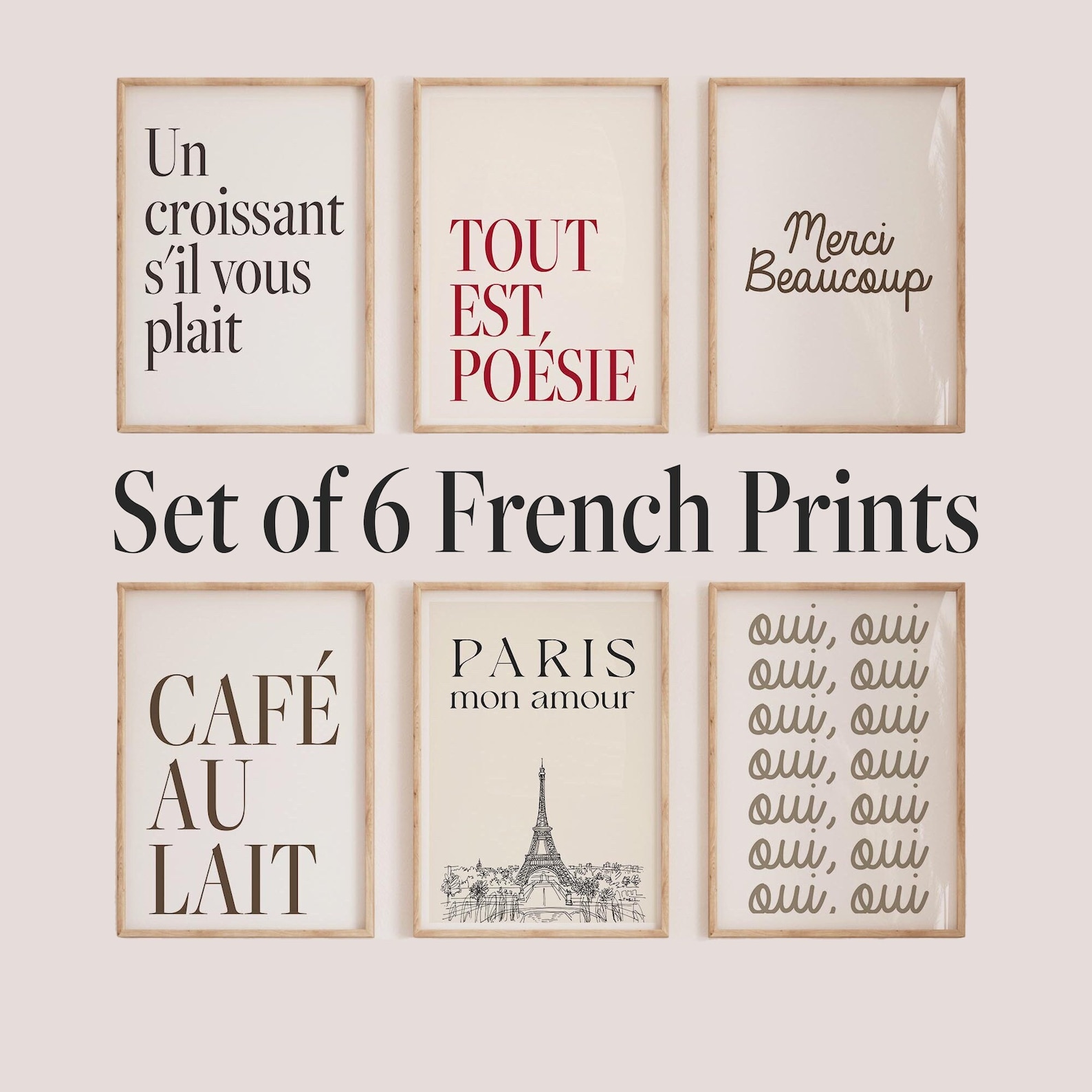 Aesthetic French Words Print | Summer France Poster Set of 6 | Trendy ...