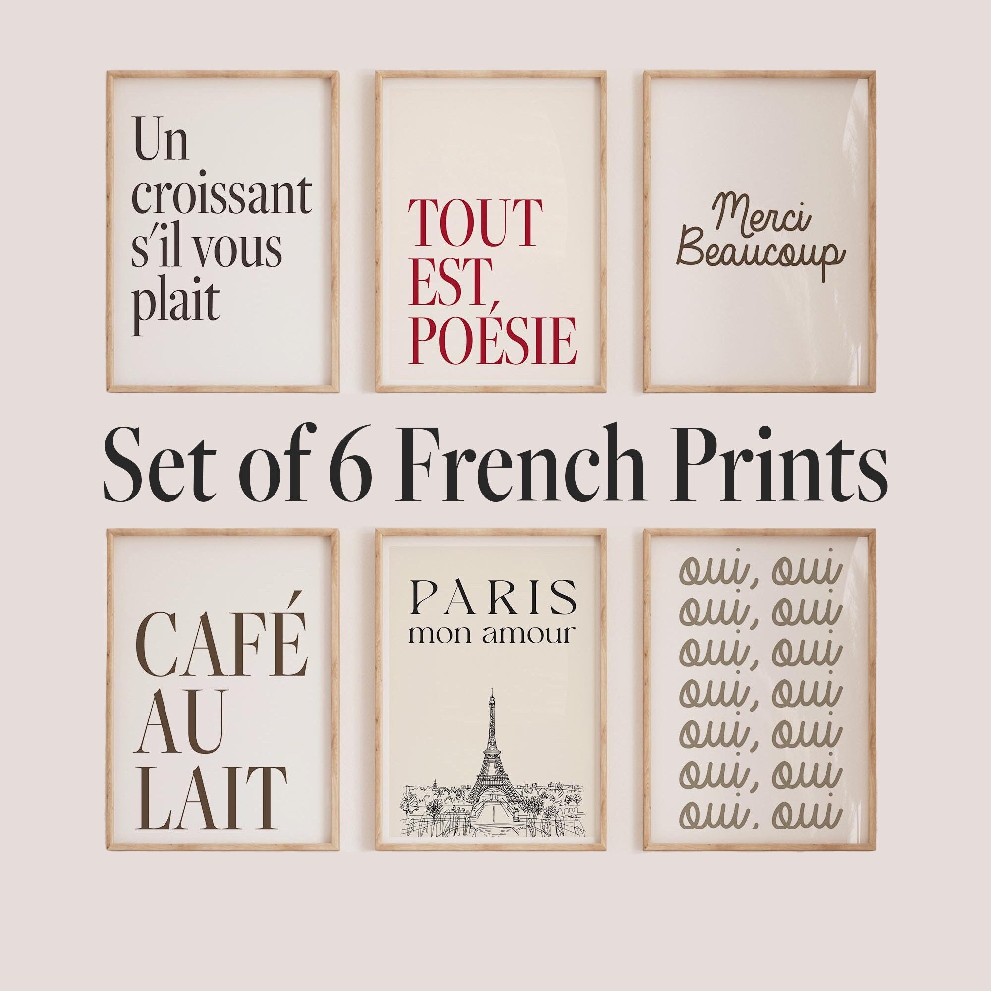 Aesthetic French Words Print | Summer France Poster Set of 6 | Trendy ...