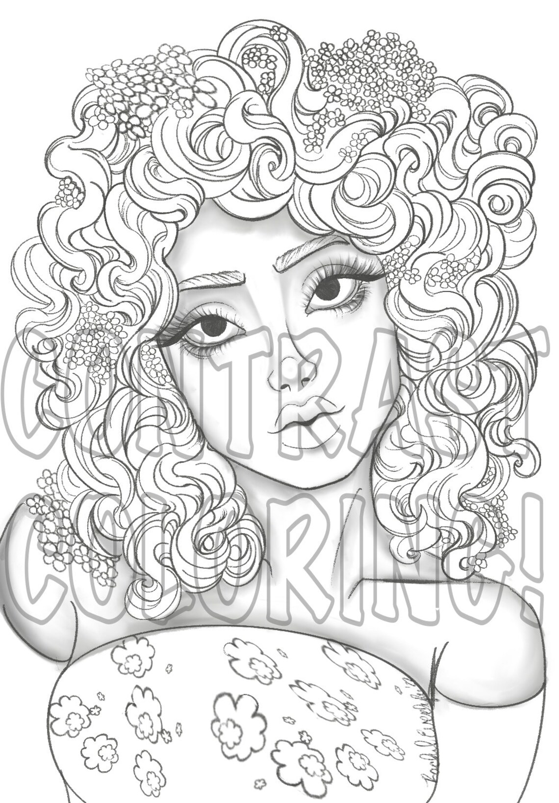 Lacey: Fairy Portrait Coloring Page With Printable Lineart HAND DRAWN ...