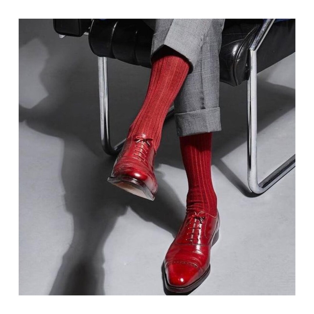 Handmade Men Pure Red Leather Brogue Shoes, Formal Office Wear Shiny ...