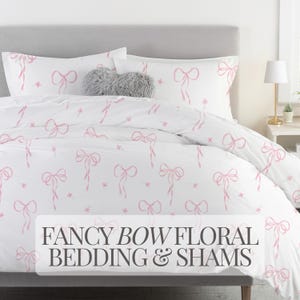 Bow Comforter Pink Bedding Set Duvet Cover Cute Pink White Bed Spread ...