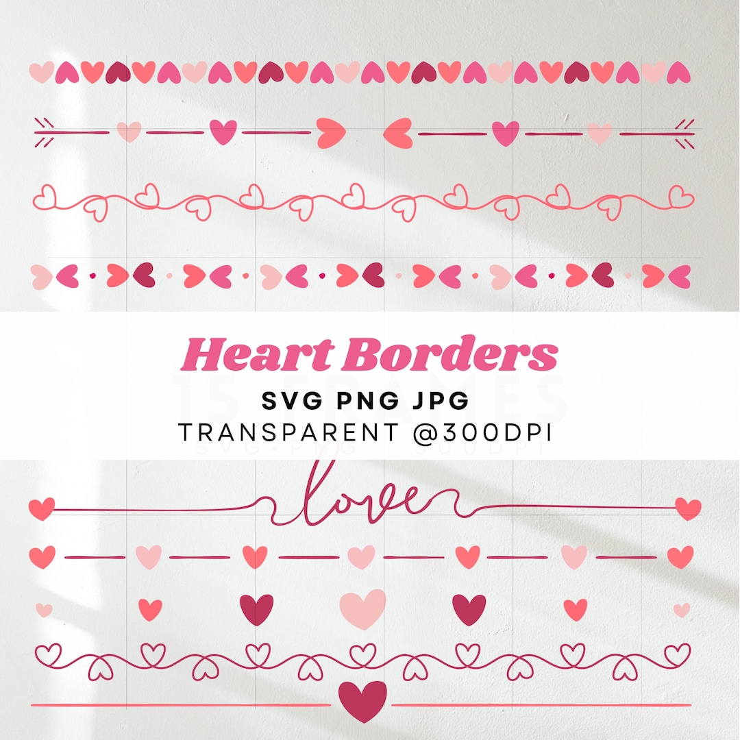 Heart Borders SVG Flourish Heart Wedding Clipart Border Valentine Love ...