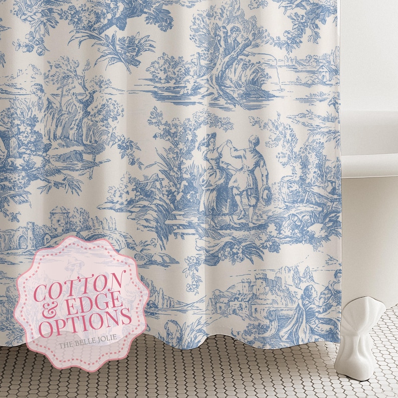 Toile Shower Curtain French Country Cottage Rustic Blue Romantic ...