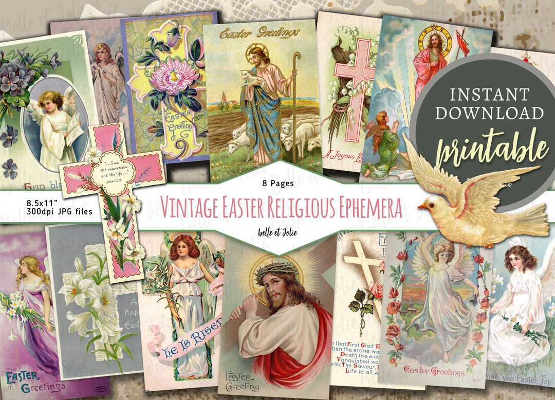 Vintage Easter Graphics Bundle Christian Printable Religious Jesus ...