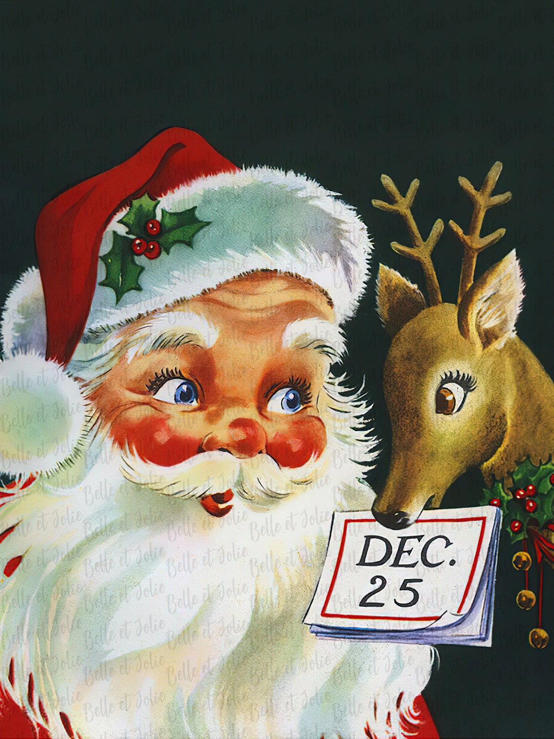 9x12 Retro Christmas Poster Vintage Santa Reindeer Christmas - Etsy