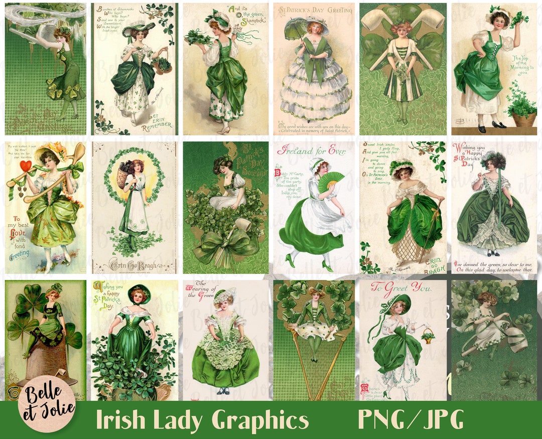 Vintage St Patricks Day Postcards, Irish Woman Graphics, Victorian ...