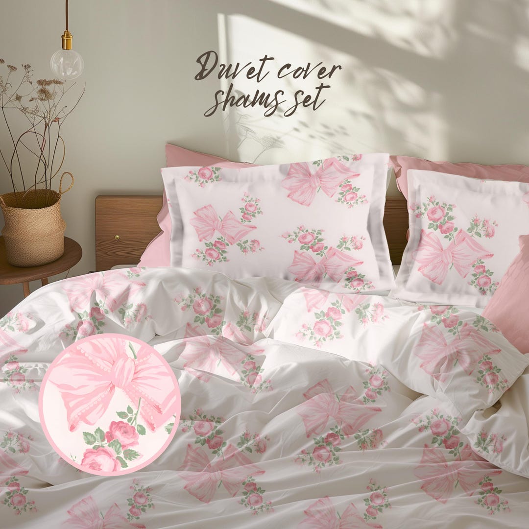 Coquette Floral Duvet Cover Loveshackfancy Bedding Pink Girly Bedroom Decor Sorority Dorm ...