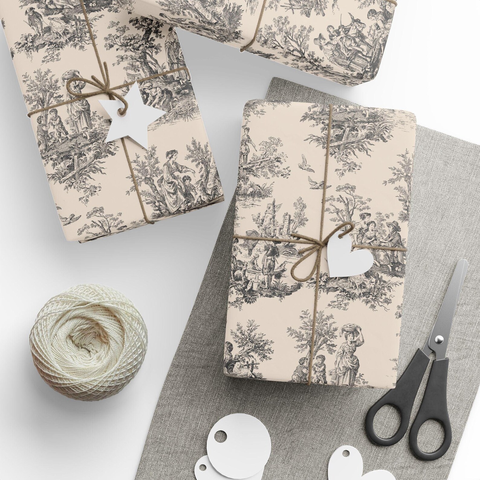 French Toile Wrapping Paper Black Anniversary Gift Wrap Elegant Vintage ...