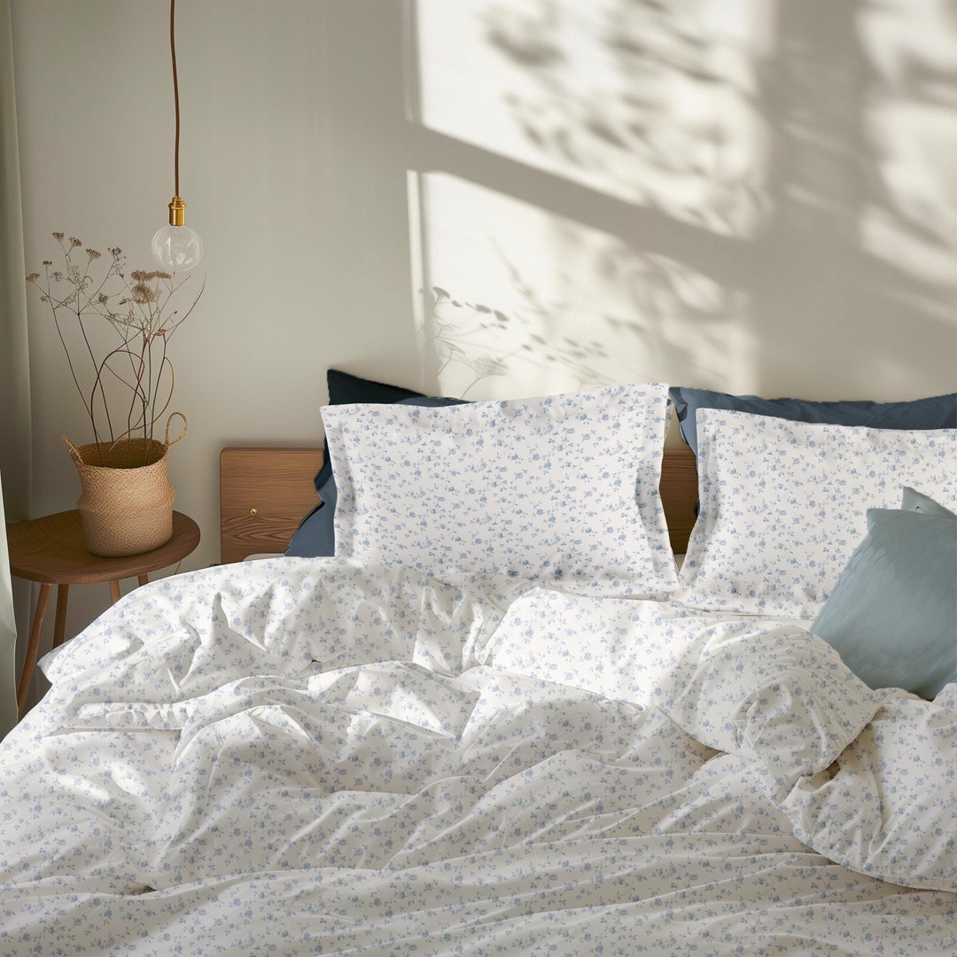 Blue Floral Bedding Duvet Cover Full Cute Coquette Bed Comforter Set ...