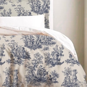 Blue Toile Duvet Cover Set French Country Duvet Set King Twin Comforter ...