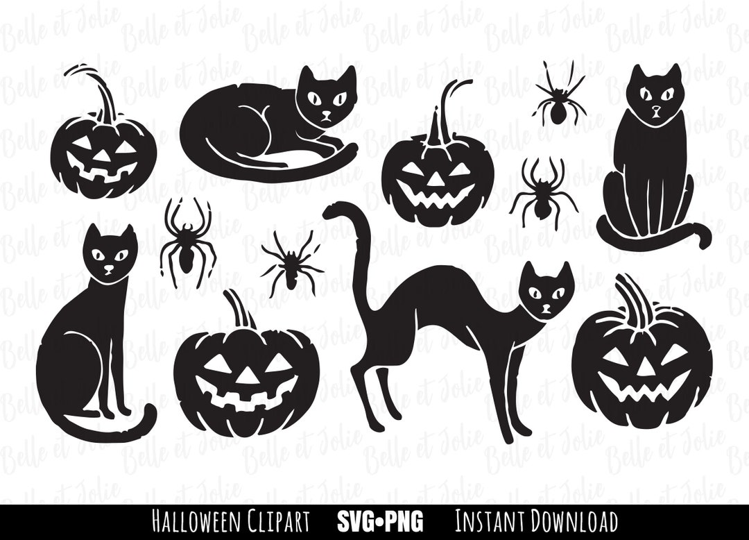 Halloween Clipart PNG SVG Cats Pumpkins Spiders Clipart - Etsy UK