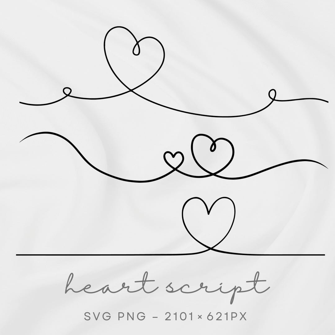 Heart Script SVG Line Heart Theme Room Decor Heart Wall Art Minimal ...