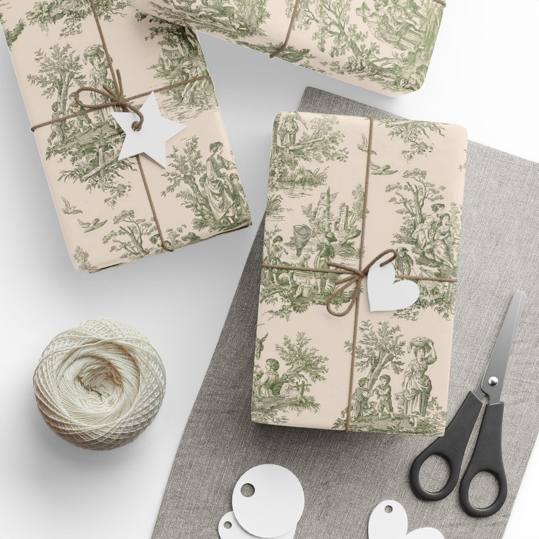 French Toile Wrapping Countryside Gift Wrap Rustic Vintage Paper Toile ...
