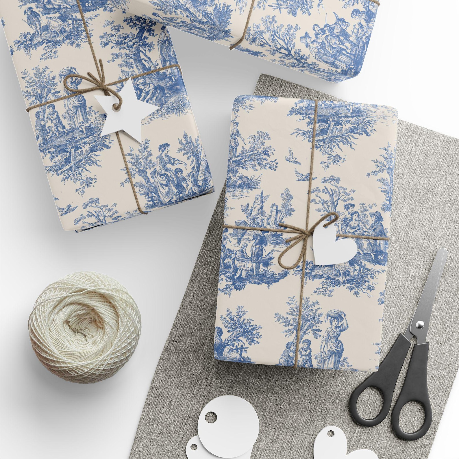 Blue French Toile Wrapping Paper French Country Navy Toile De Jouy Gift ...