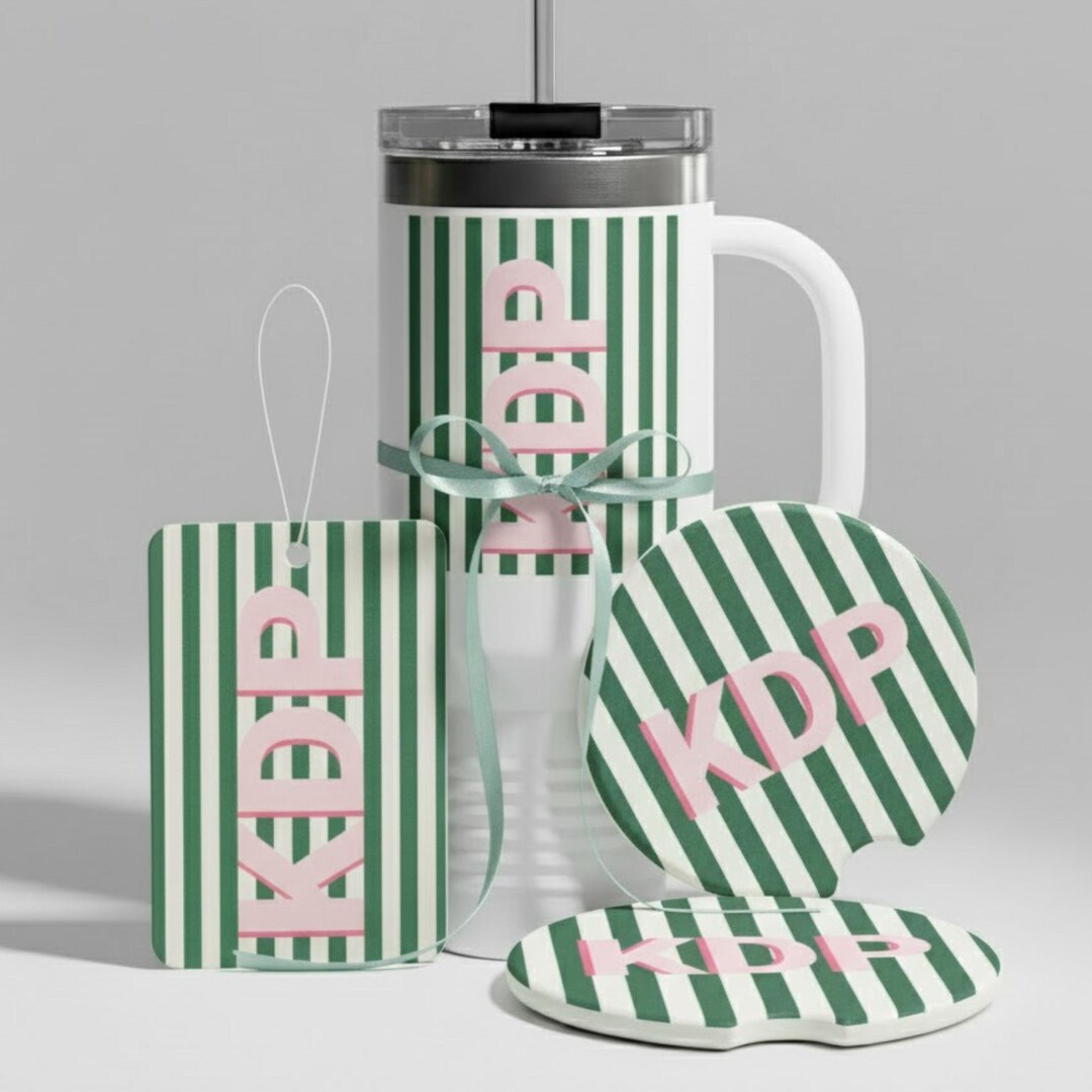 Custom Monogrammed Car Coaster and Air Freshener Set Striped Shadow ...