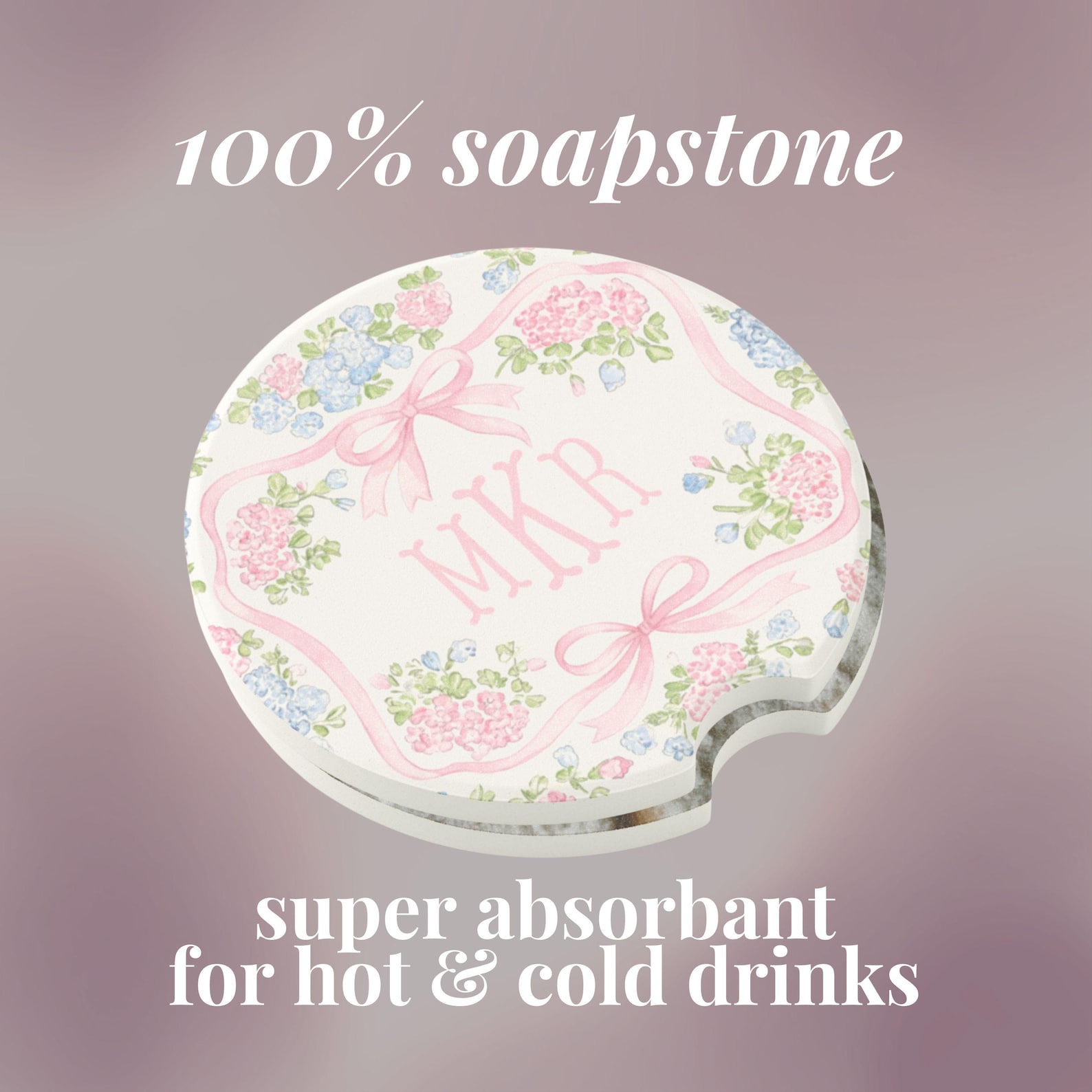 Custom Monogrammed Car Coaster Pink Blue Floral Coquette ...