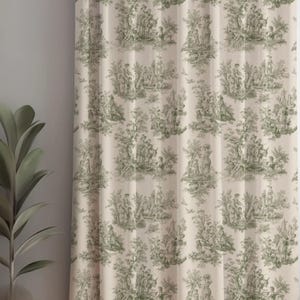 Green Toile Curtain Panel Sage Green Toile Curtain Bedroom Decor Sheer ...