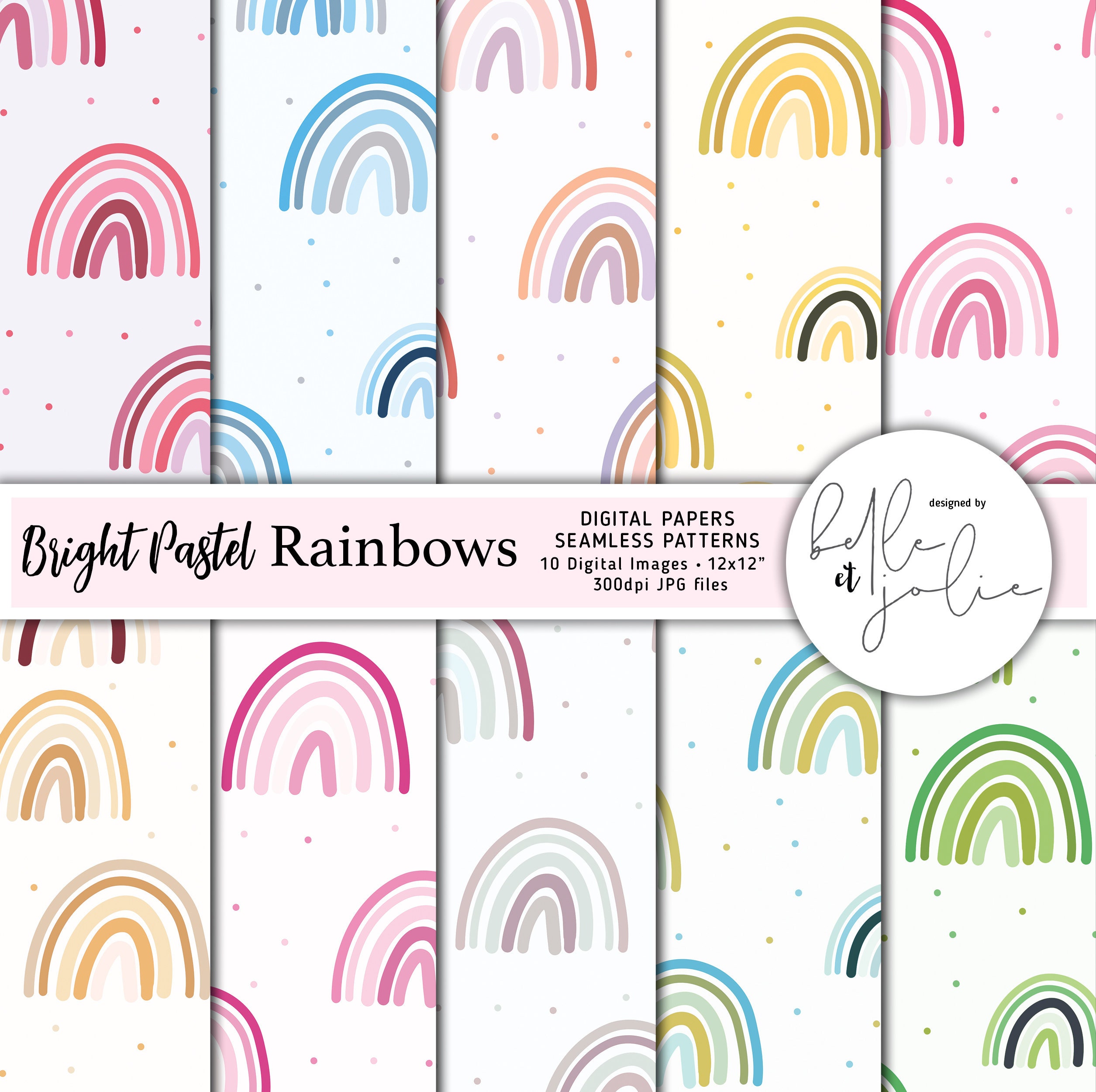 Rainbow Digital Papers / Paquete de papel patrón sin costuras | Etsy
