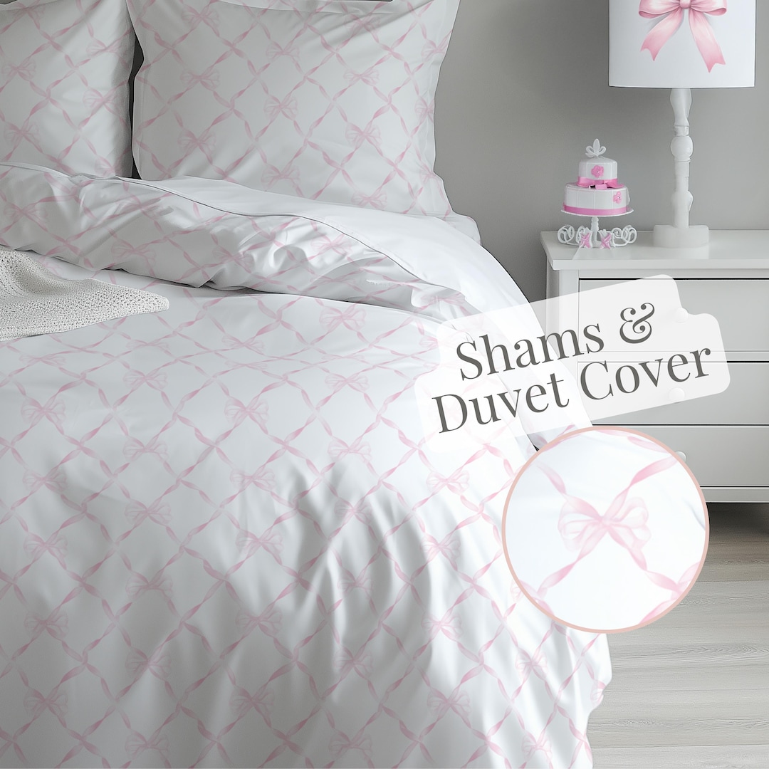 Bow Comforter Pink Bedding Duvet Cover Preppy Ballet Pink White Bed ...