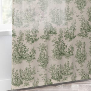 Green Toile Curtain Farmhouse Kitchen Vintage Print French Country ...