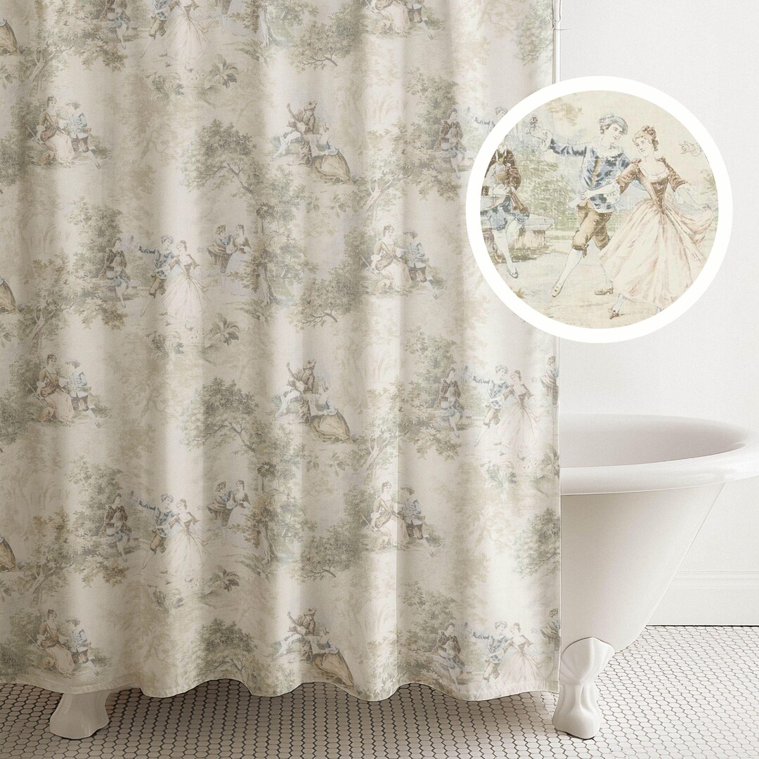 French Country Toile Shower Curtain Vintage Farmhouse Bathroom Elegant ...