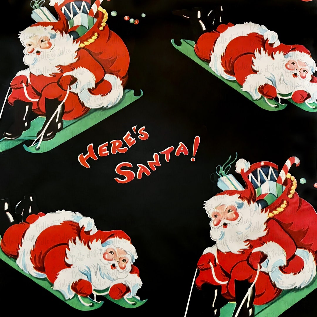Santa Paper, Printable Wrapping Paper, Vintage Santa Gift Wrap, Holiday ...