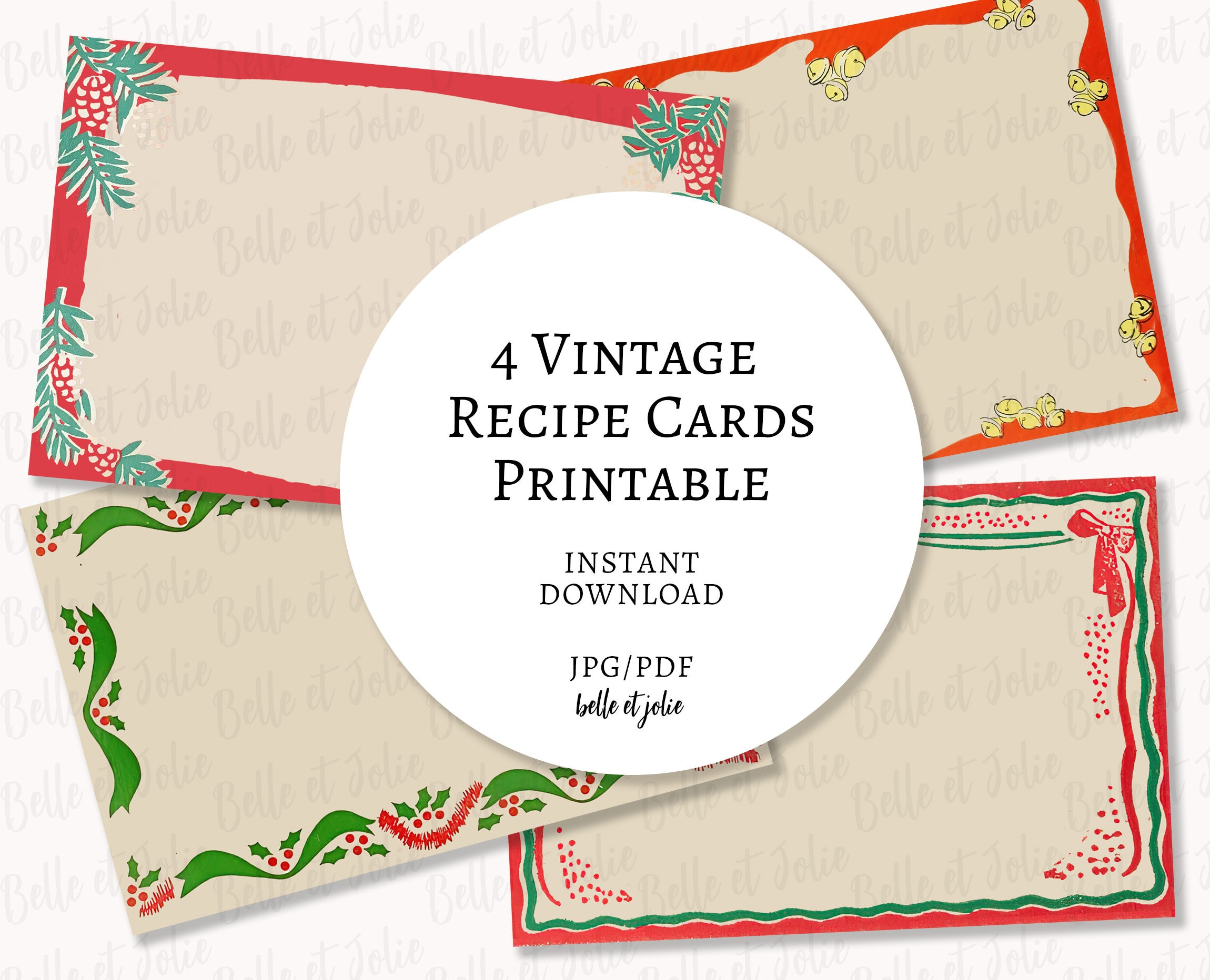4 Vintage Christmas Recipe Cards Printable Christmas Frame - Etsy