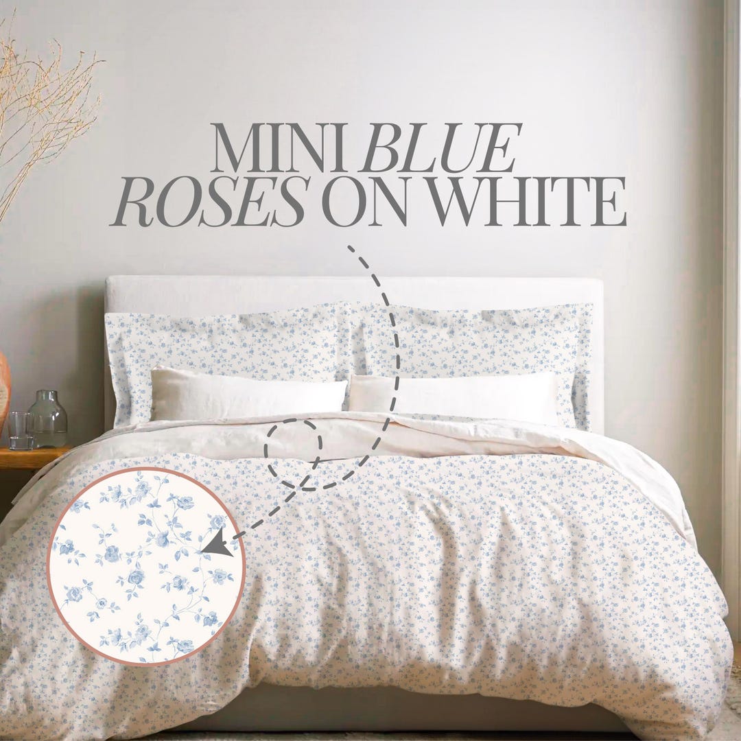 Princess Blue Floral Duvet Cover Sham Cottagecore Country Style Shabby ...