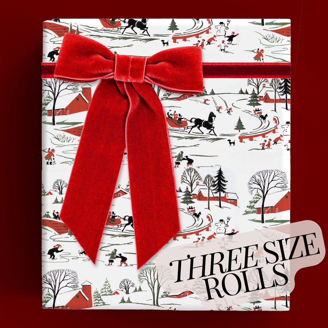 Retro Christmas Wrapping Paper Roll Winter Scene Wrapping Paper Roll ...