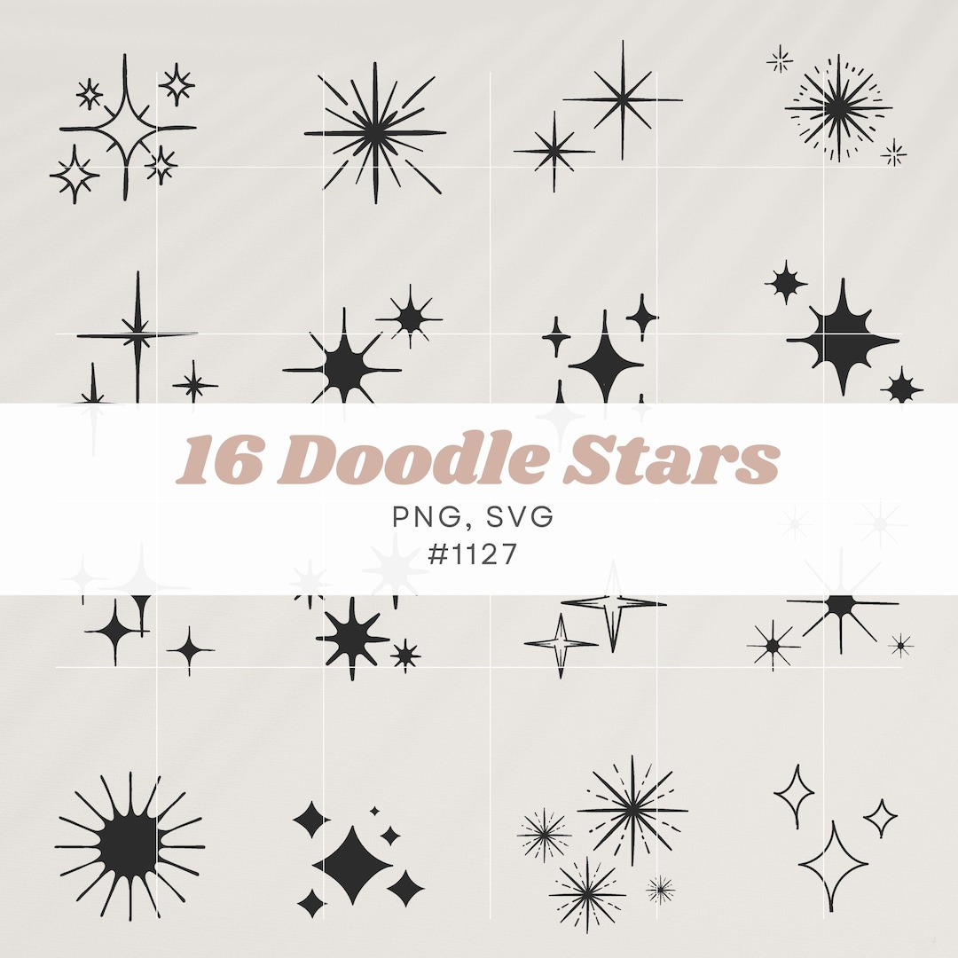 Hand Drawn Star SVG Clipart Bundle With Doodle for Wedding or POD ...