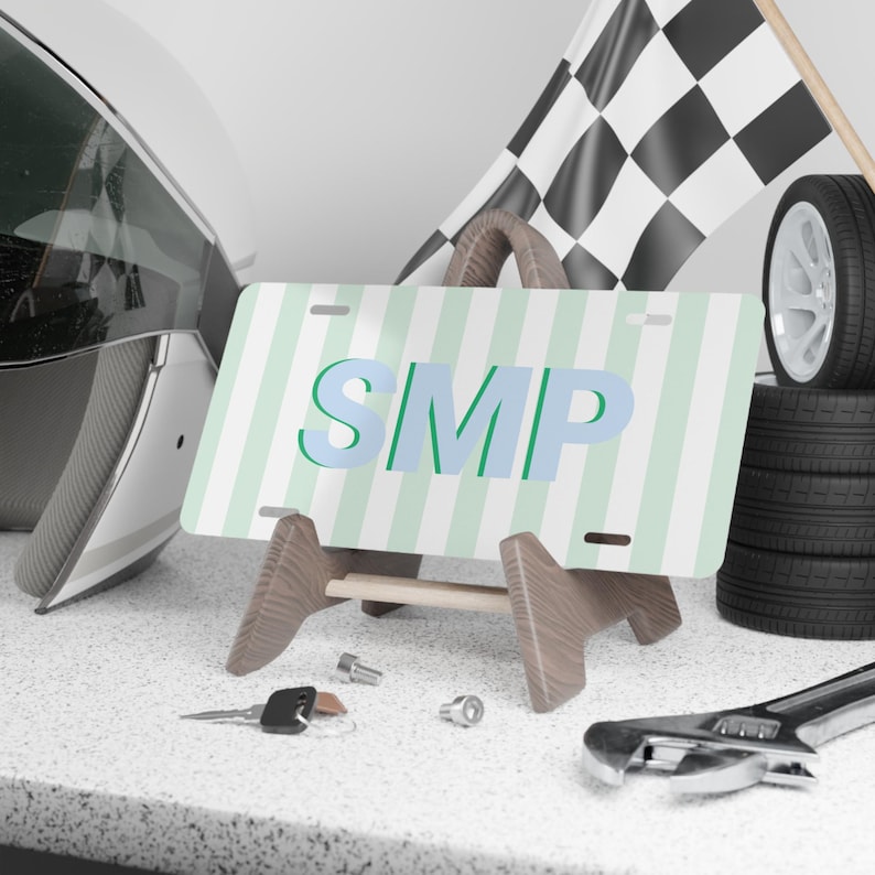 Striped License Plate Frame, Custom Monogram Car Decor, Personalized ...