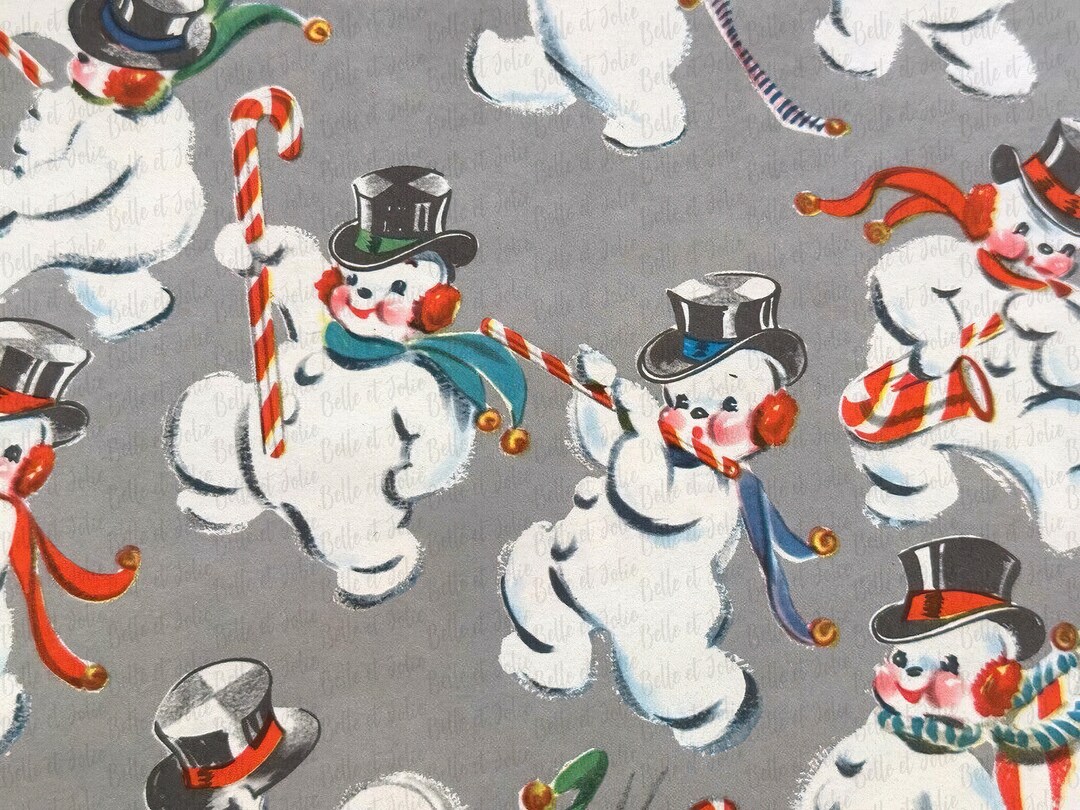 1940 Vintage Christmas Paper, Snowmen Printable Wrapping Paper, Retro ...