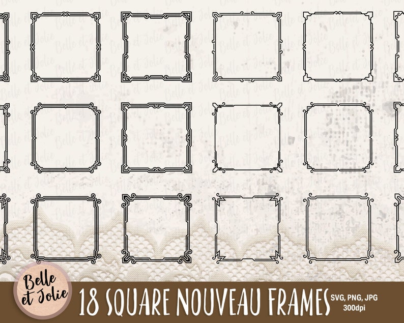 Art Deco Square Frames SVG Wedding Frame Clipart Art Nouveau - Etsy