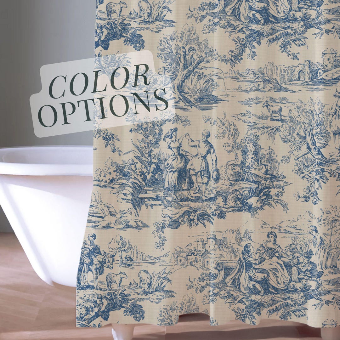 Toile Shower Curtain French Country Cottage Rustic Blue Romantic ...