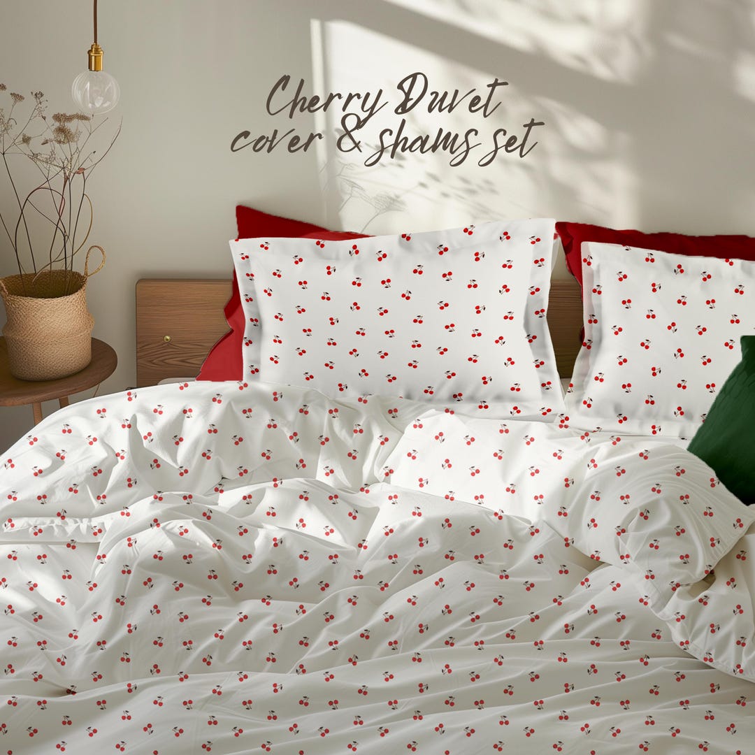 Red Cherry Duvet Cover Cottagecore Shabby Chic Kid Bedroom Cherry ...