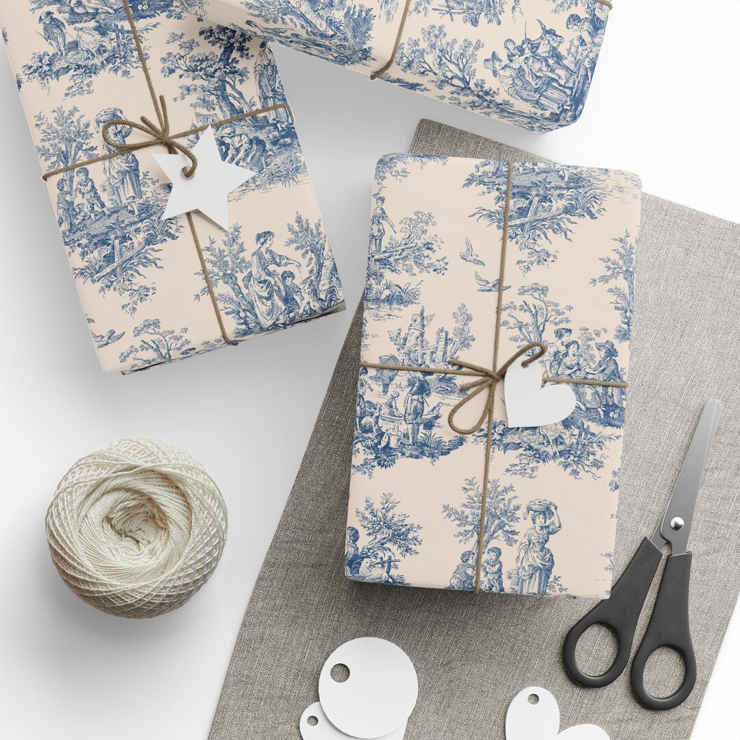 Toile Wrapping Paper French Navy Toile Wrapping Countryside Gift Wrap ...