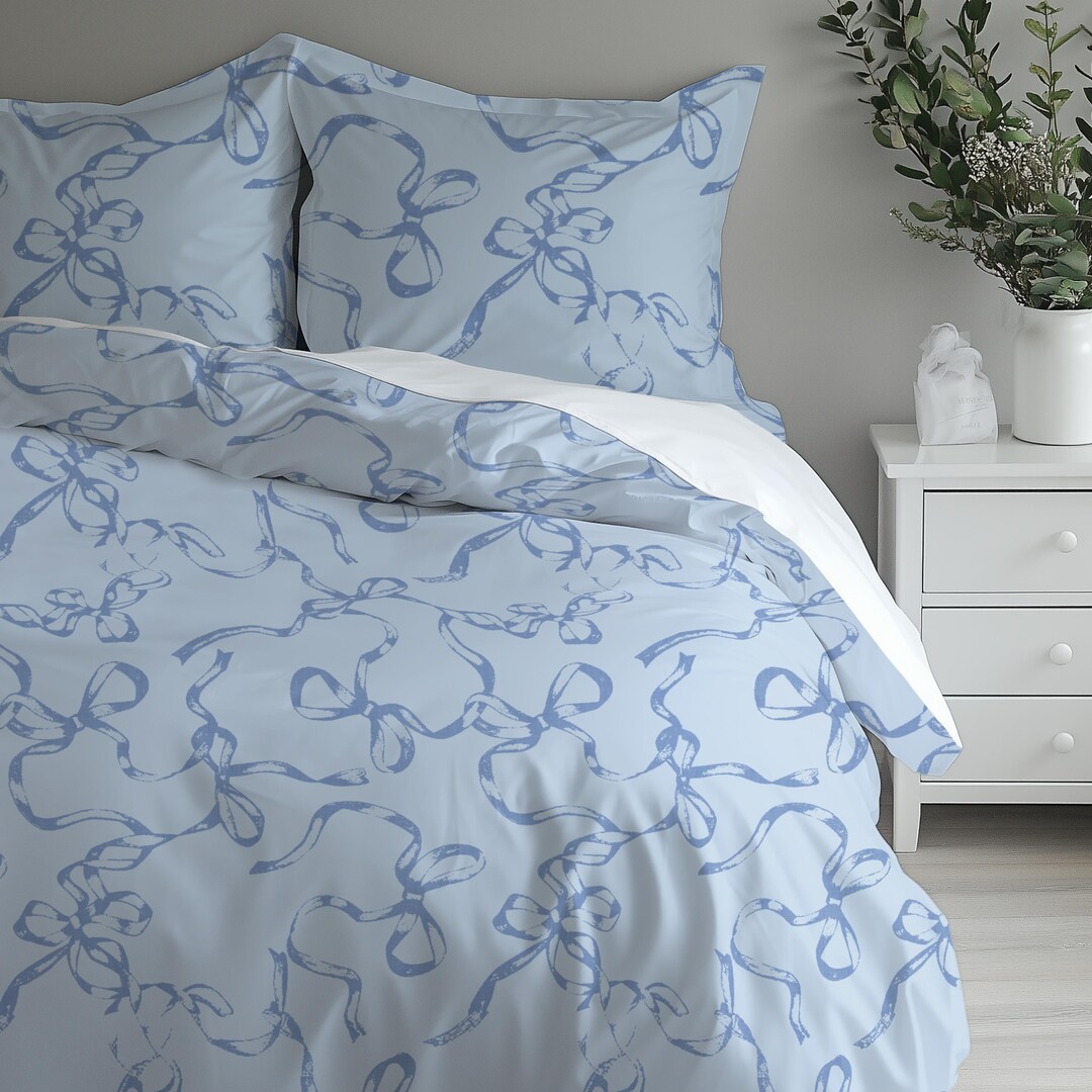 Bow Coquette Bedding Set Blue Duvet Cover Elegant Fancy Bow Comforter ...