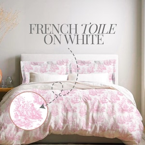 French Toile Duvet Cover Chinoiserie Preppy Pink White Bedding Set ...