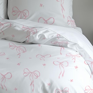 Bow Comforter Pink Bedding Set Duvet Cover Cute Pink White Bed Spread ...